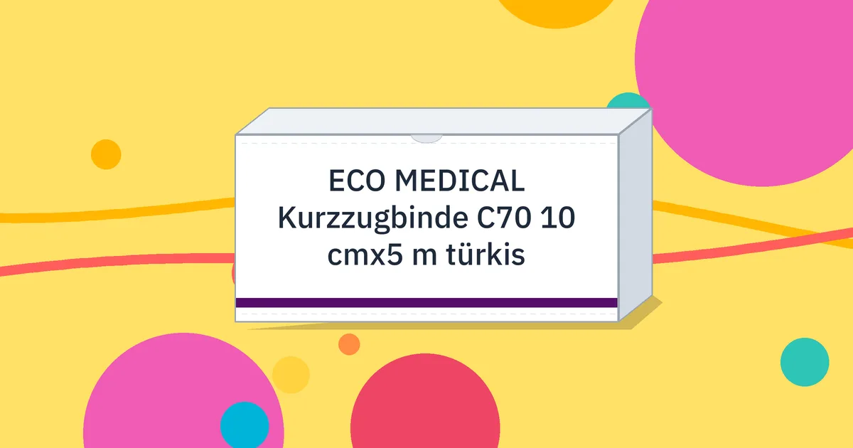 Symbolbild: Packung mit der Aufschrift ECO MEDICAL Kurzzugbinde C70 10 cmx5 m türkis (PZN 14189768) – Verfügbarkeit und Bezug in Apotheken in Frankfurt am Main
