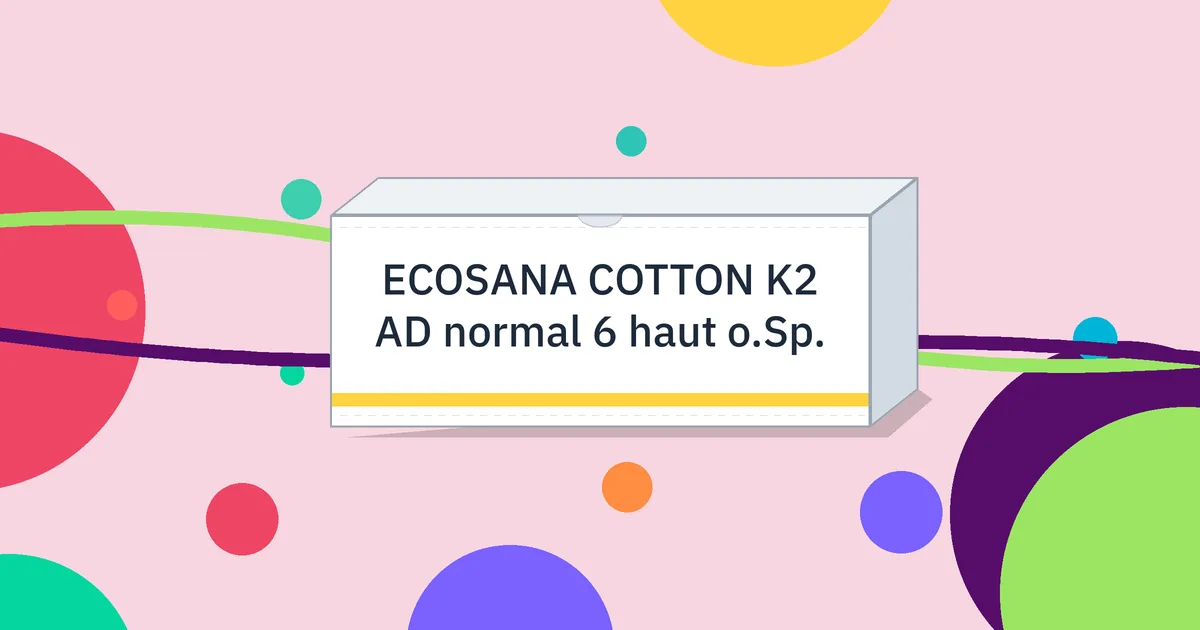 Symbolbild: Packung mit der Aufschrift ECOSANA COTTON K2 AD normal 6 haut o.Sp. (PZN 16948333) – Verfügbarkeit und Bezug in Apotheken in Frankfurt am Main