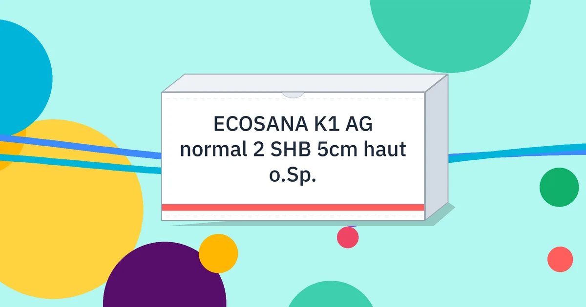 Symbolbild: Packung mit der Aufschrift ECOSANA K1 AG normal 2 SHB 5cm haut o.Sp. (PZN 04726900) – Verfügbarkeit und Bezug in Apotheken in Frankfurt am Main