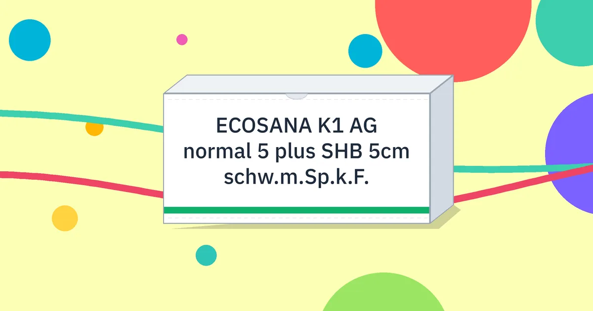 Symbolbild: Packung mit der Aufschrift ECOSANA K1 AG normal 5 plus SHB 5cm schw.m.Sp.k.F. (PZN 04728916) – Verfügbarkeit und Bezug in Apotheken in Frankfurt am Main