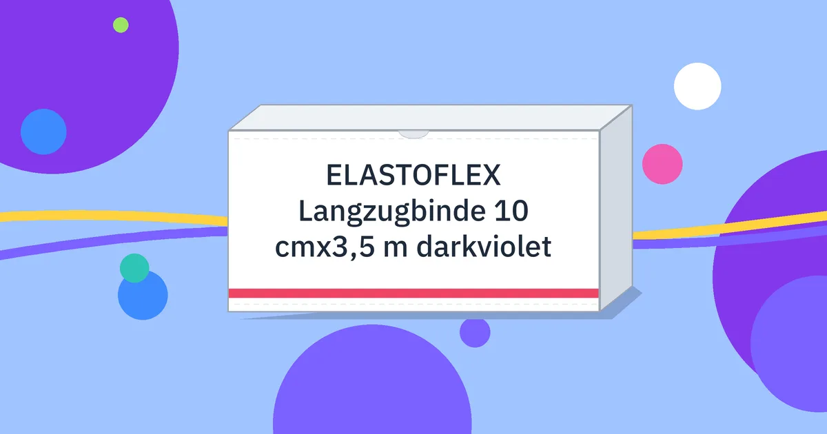 Symbolbild: Packung mit der Aufschrift ELASTOFLEX Langzugbinde 10 cmx3,5 m darkviolet (PZN 17175896) – Verfügbarkeit und Bezug in Apotheken in Frankfurt am Main