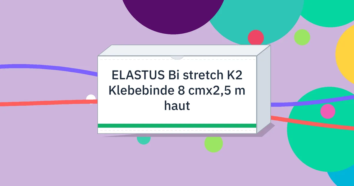 Symbolbild: Packung mit der Aufschrift ELASTUS Bi stretch K2 Klebebinde 8 cmx2,5 m haut (PZN 16330219) – Verfügbarkeit und Bezug in Apotheken in Frankfurt am Main