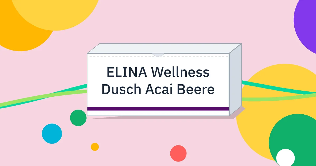 Symbolbild: Packung mit der Aufschrift ELINA Wellness Dusch Acai Beere (PZN 14232814) – Verfügbarkeit und Bezug in Apotheken in Frankfurt am Main