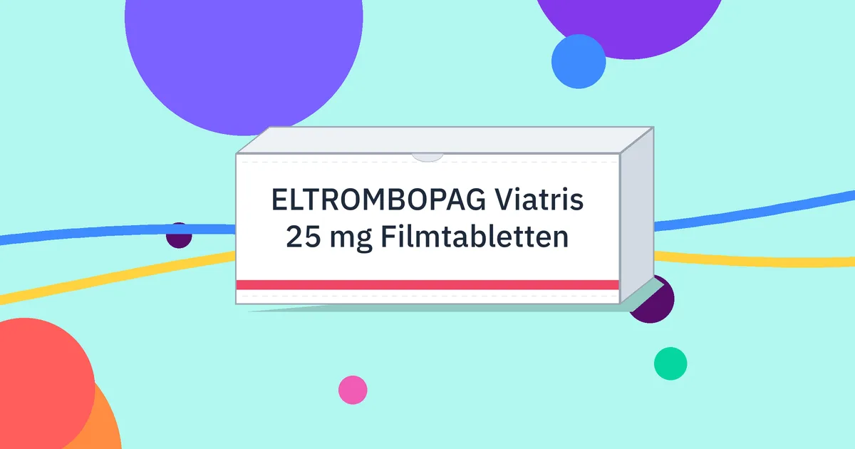 Symbolbild: Packung mit der Aufschrift ELTROMBOPAG Viatris 25 mg Filmtabletten (PZN 19692035) – Verfügbarkeit und Bezug in Apotheken in Frankfurt am Main