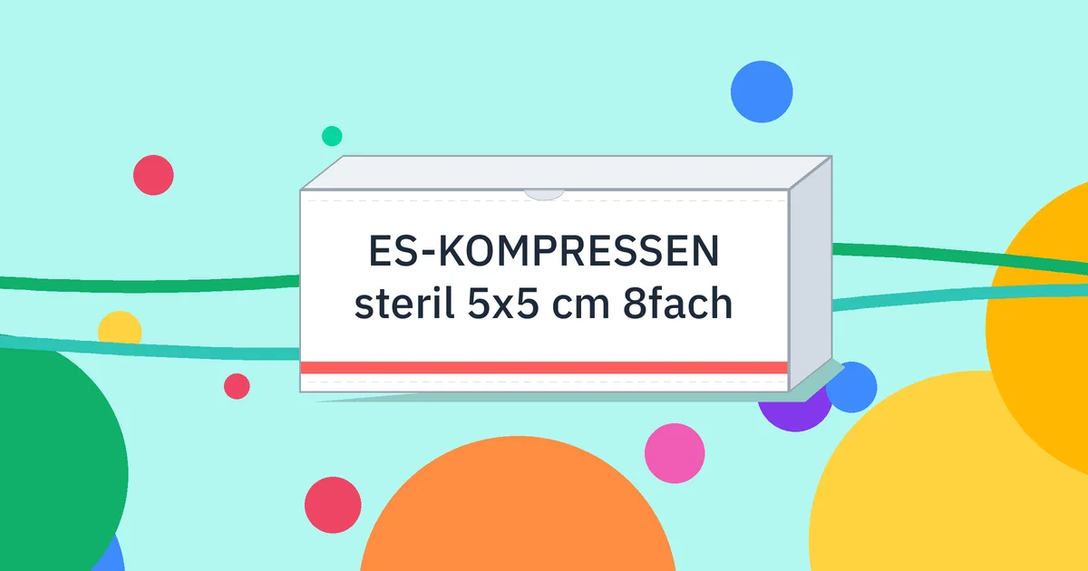 Symbolbild: Packung mit der Aufschrift ES-KOMPRESSEN steril 5x5 cm 8fach (PZN 19769849) – Verfügbarkeit und Bezug in Apotheken in Frankfurt am Main