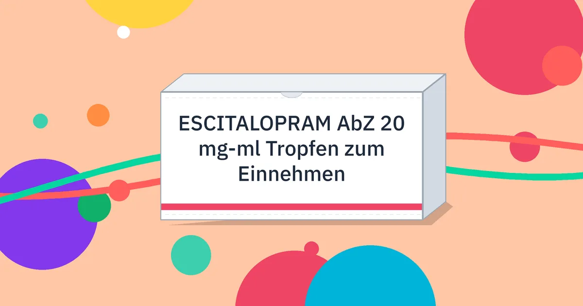 Symbolbild: Packung mit der Aufschrift ESCITALOPRAM AbZ 20 mg-ml Tropfen zum Einnehmen (PZN 10099198) – Verfügbarkeit und Bezug in Apotheken in Frankfurt am Main