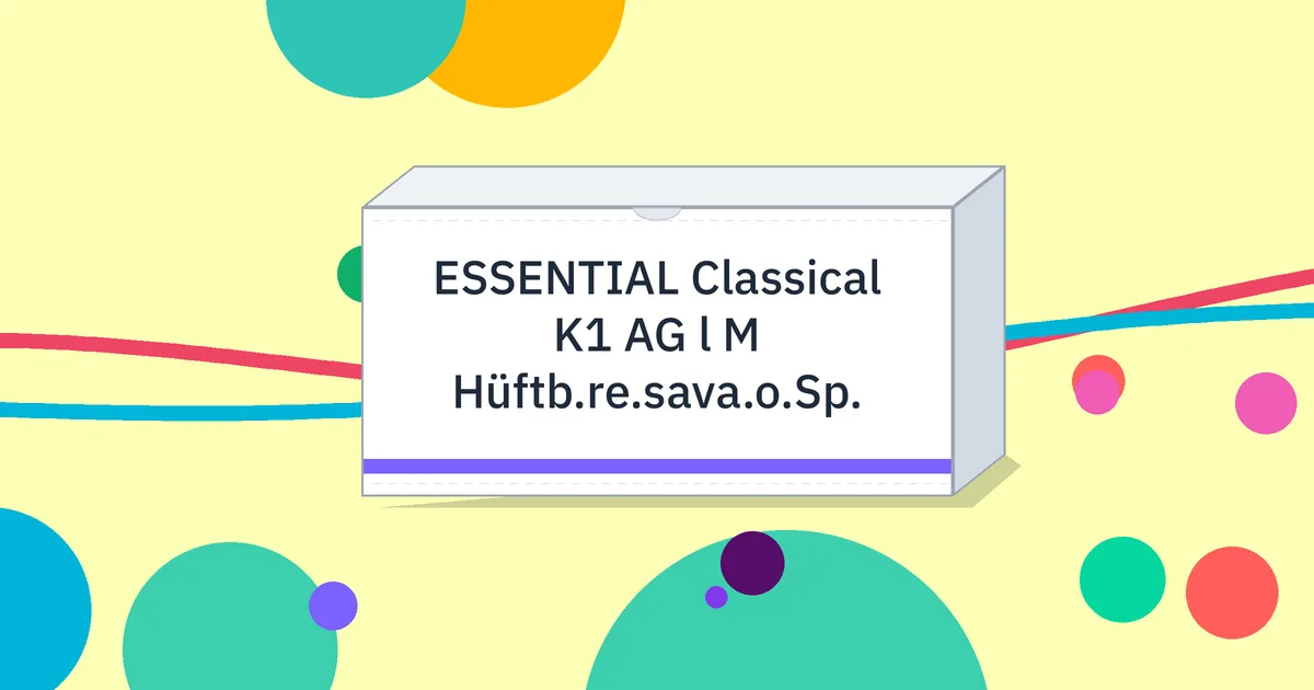 Symbolbild: Packung mit der Aufschrift ESSENTIAL Classical K1 AG l M Hüftb.re.sava.o.Sp. (PZN 17012852) – Verfügbarkeit und Bezug in Apotheken in Frankfurt am Main