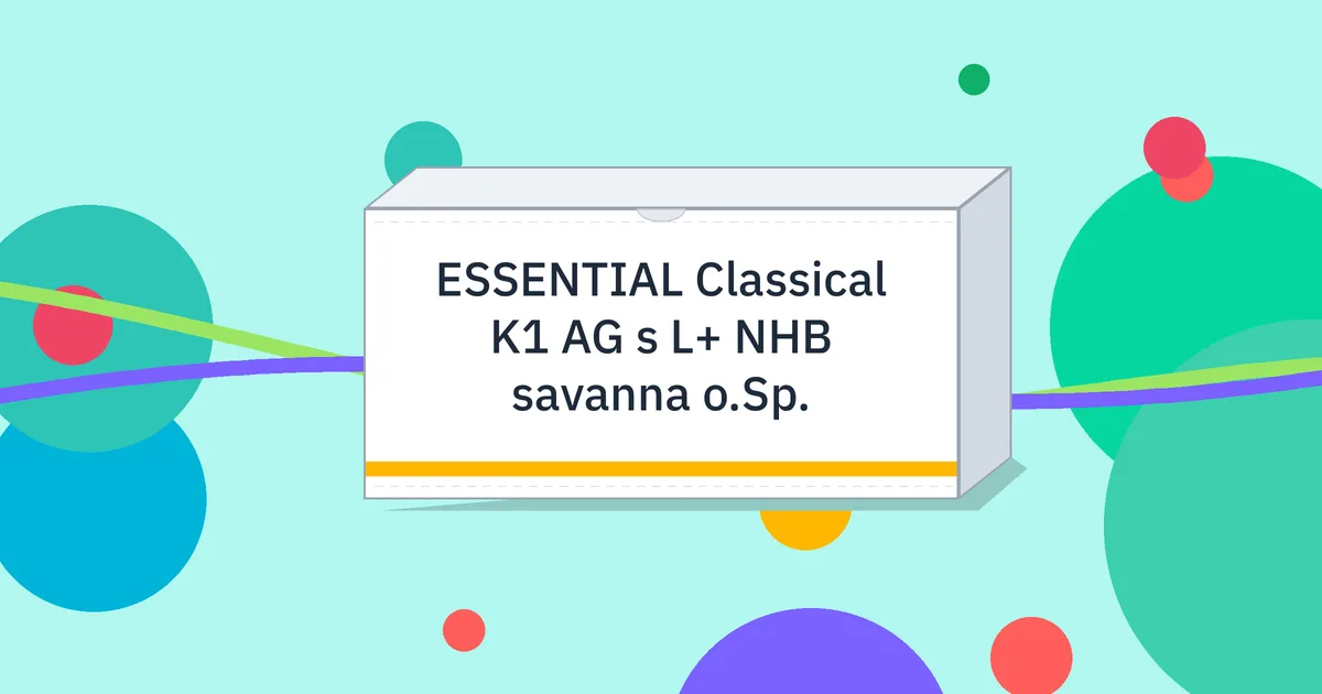 Symbolbild: Packung mit der Aufschrift ESSENTIAL Classical K1 AG s L+ NHB savanna o.Sp. (PZN 19308054) – Verfügbarkeit und Bezug in Apotheken in Frankfurt am Main