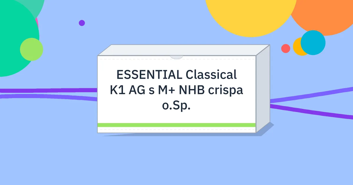 Symbolbild: Packung mit der Aufschrift ESSENTIAL Classical K1 AG s M+ NHB crispa o.Sp. (PZN 17003623) – Verfügbarkeit und Bezug in Apotheken in Frankfurt am Main