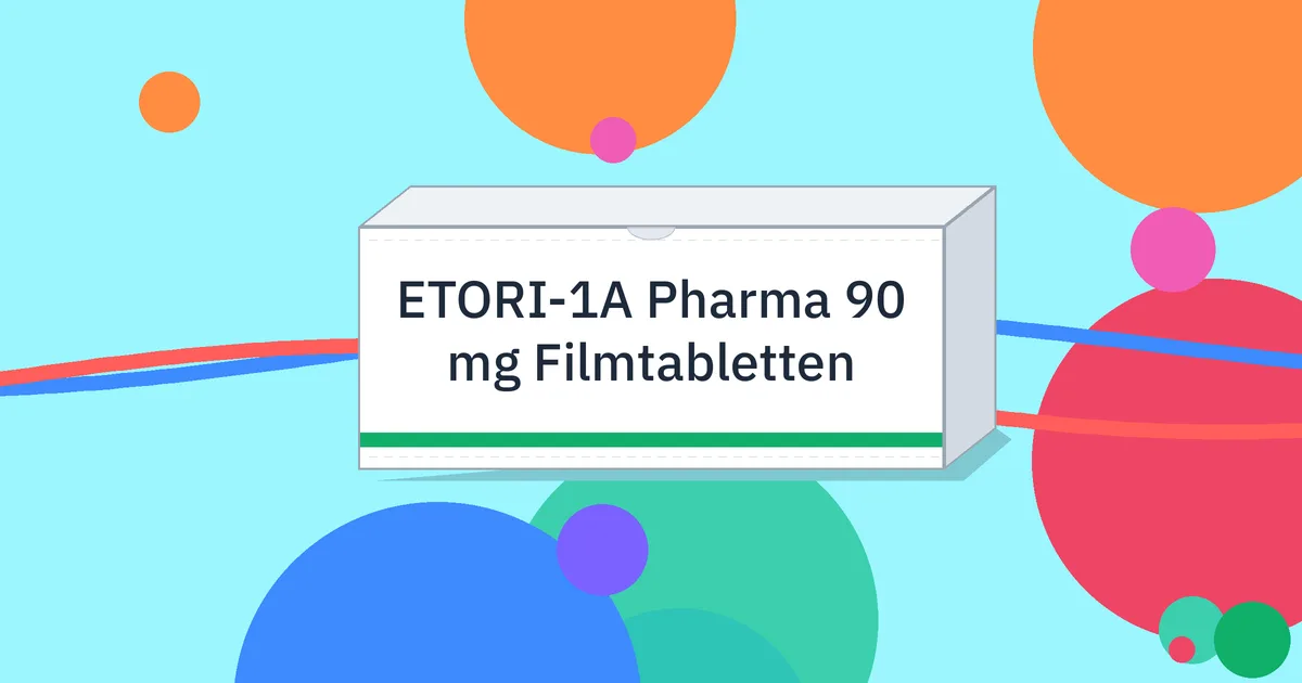 Symbolbild: Packung mit der Aufschrift ETORI-1A Pharma 90 mg Filmtabletten (PZN 12422249) – Verfügbarkeit und Bezug in Apotheken in Frankfurt am Main