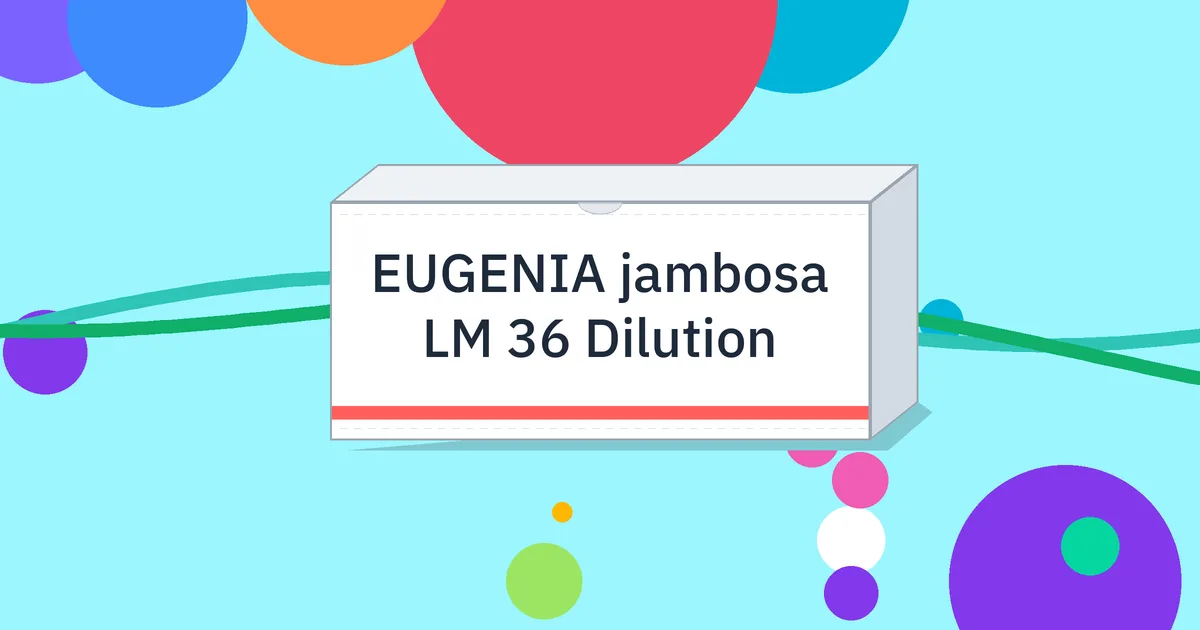 Symbolbild: Packung mit der Aufschrift EUGENIA jambosa LM 36 Dilution (PZN 13481159) – Verfügbarkeit und Bezug in Apotheken in Frankfurt am Main