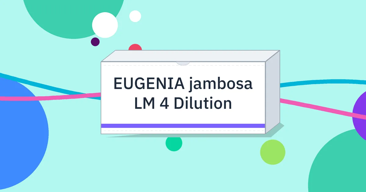 Symbolbild: Packung mit der Aufschrift EUGENIA jambosa LM 4 Dilution (PZN 13480800) – Verfügbarkeit und Bezug in Apotheken in Frankfurt am Main