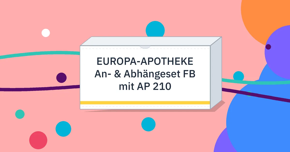 Symbolbild: Packung mit der Aufschrift EUROPA-APOTHEKE An- & Abhängeset FB mit AP 210 (PZN 19288860) – Verfügbarkeit und Bezug in Apotheken in Frankfurt am Main
