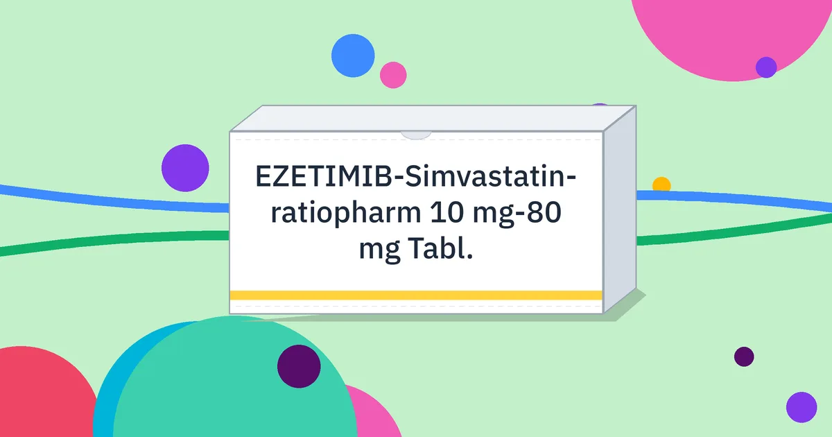 Symbolbild: Packung mit der Aufschrift EZETIMIB-Simvastatin-ratiopharm 10 mg-80 mg Tabl. (PZN 13859014) – Verfügbarkeit und Bezug in Apotheken in Frankfurt am Main