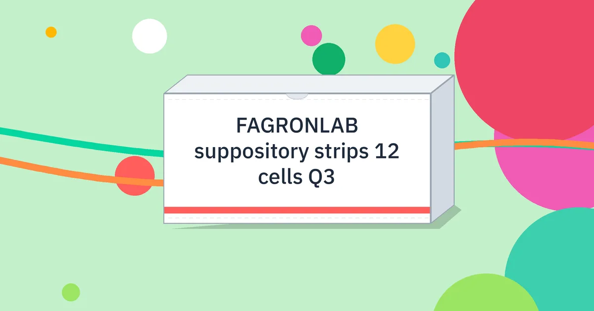 Symbolbild: Packung mit der Aufschrift FAGRONLAB suppository strips 12 cells Q3 (PZN 18295763) – Verfügbarkeit und Bezug in Apotheken in Frankfurt am Main