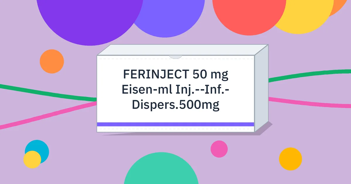 Symbolbild: Packung mit der Aufschrift FERINJECT 50 mg Eisen-ml Inj.--Inf.-Dispers.500mg (PZN 19473327) – Verfügbarkeit und Bezug in Apotheken in Frankfurt am Main