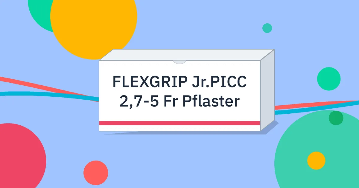 Symbolbild: Packung mit der Aufschrift FLEXGRIP Jr.PICC 2,7-5 Fr Pflaster (PZN 19922179) – Verfügbarkeit und Bezug in Apotheken in Frankfurt am Main
