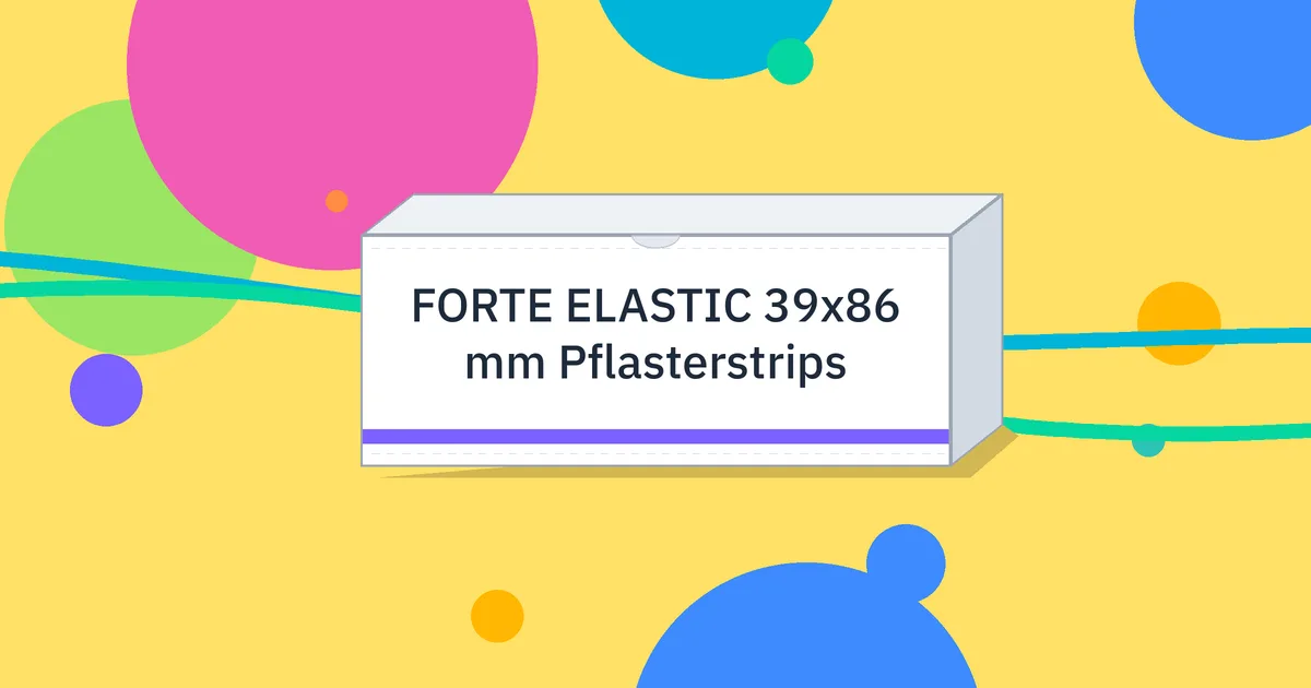 Symbolbild: Packung mit der Aufschrift FORTE ELASTIC 39x86 mm Pflasterstrips (PZN 19392511) – Verfügbarkeit und Bezug in Apotheken in Frankfurt am Main