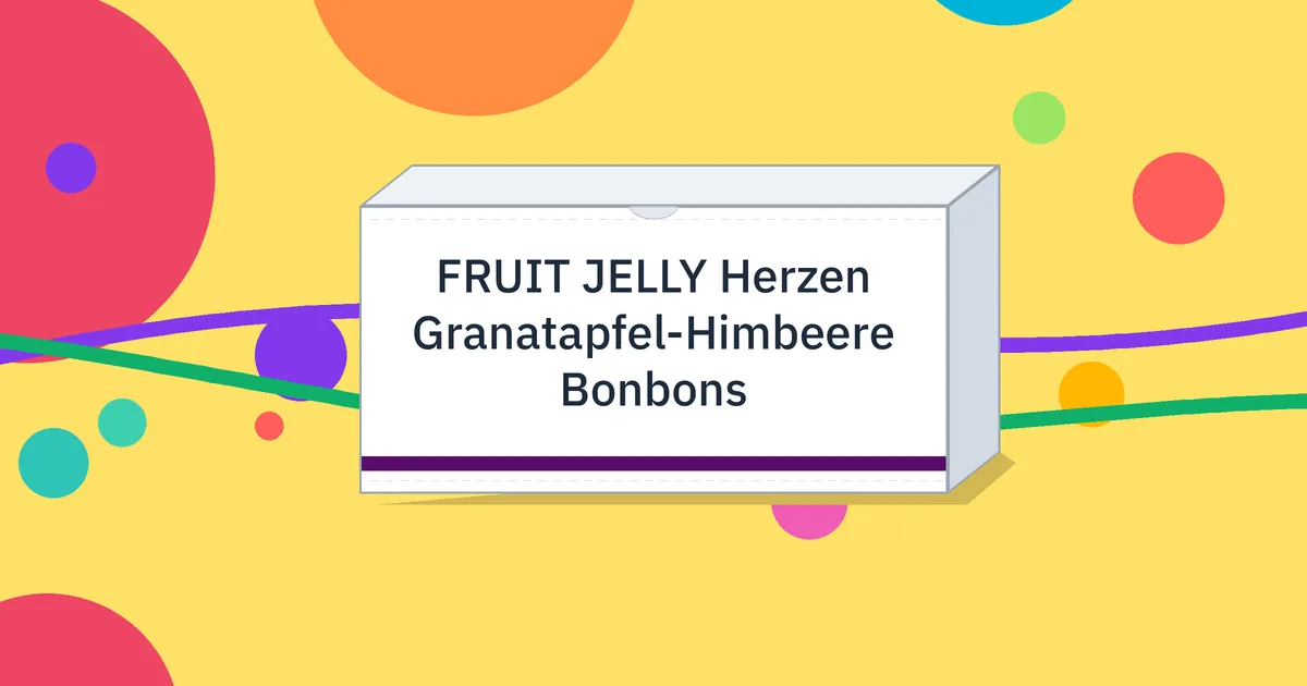 Symbolbild: Packung mit der Aufschrift FRUIT JELLY Herzen Granatapfel-Himbeere Bonbons (PZN 00309950) – Verfügbarkeit und Bezug in Apotheken in Frankfurt am Main