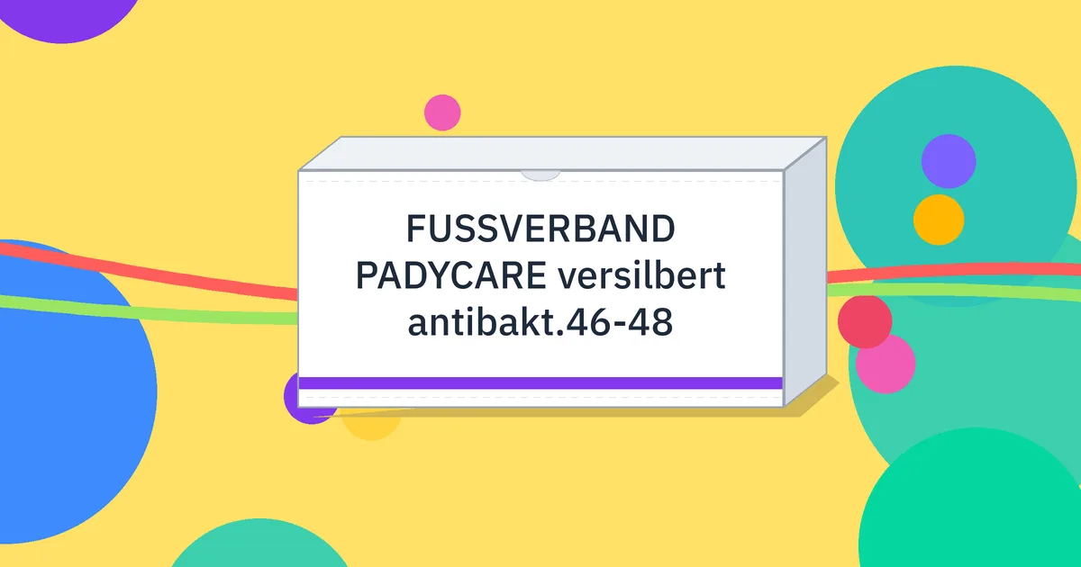 Symbolbild: Packung mit der Aufschrift FUSSVERBAND PADYCARE versilbert antibakt.46-48 (PZN 10940135) – Verfügbarkeit und Bezug in Apotheken in Frankfurt am Main