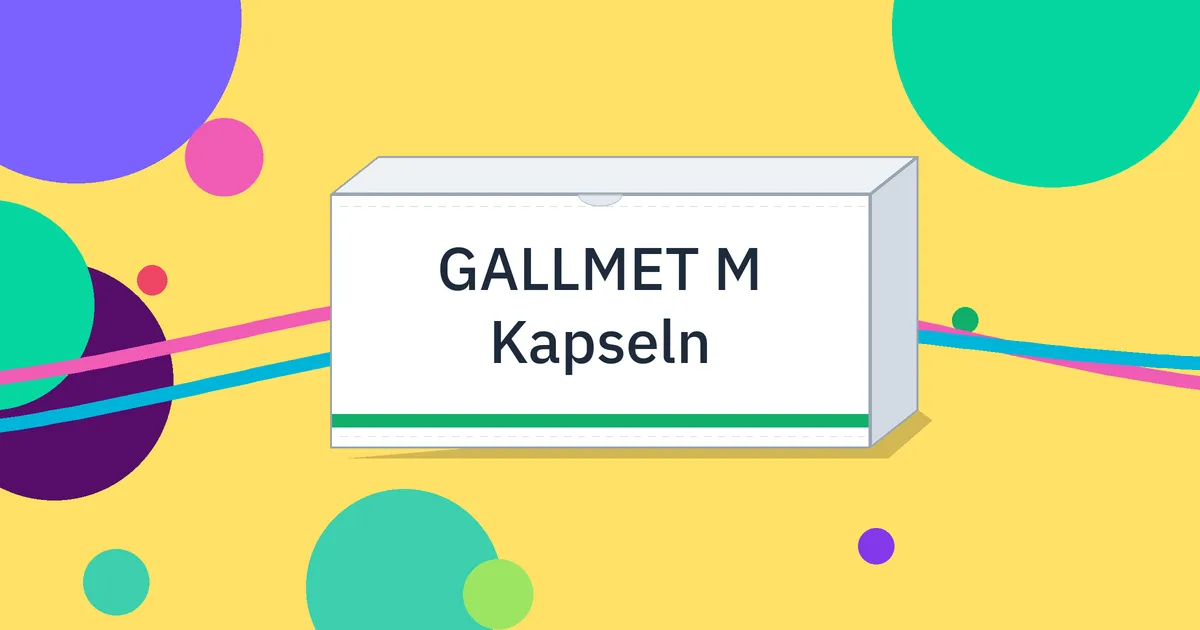 Symbolbild: Packung mit der Aufschrift GALLMET M Kapseln (PZN 09425273) – Verfügbarkeit und Bezug in Apotheken in Frankfurt am Main