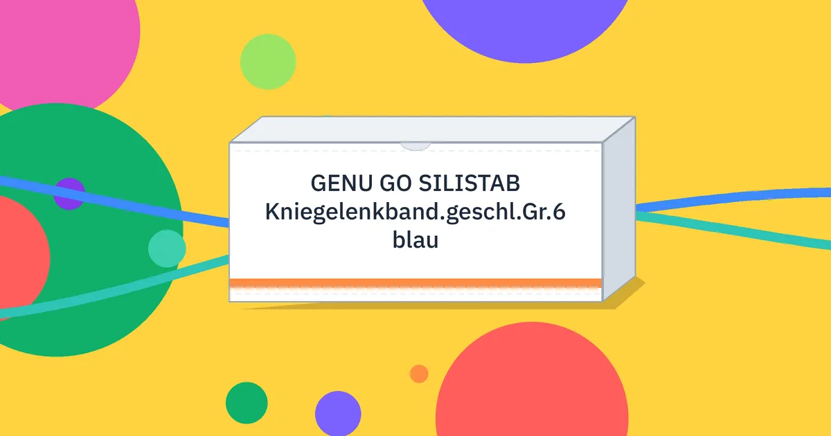 Symbolbild: Packung mit der Aufschrift GENU GO SILISTAB Kniegelenkband.geschl.Gr.6 blau (PZN 19742431) – Verfügbarkeit und Bezug in Apotheken in Frankfurt am Main