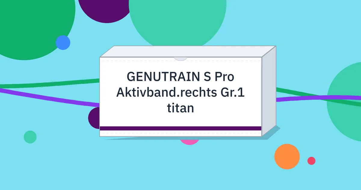 Symbolbild: Packung mit der Aufschrift GENUTRAIN S Pro Aktivband.rechts Gr.1 titan (PZN 09337215) – Verfügbarkeit und Bezug in Apotheken in Frankfurt am Main