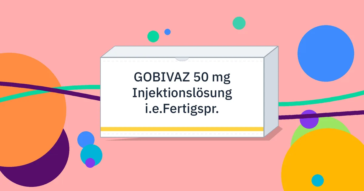 Symbolbild: Packung mit der Aufschrift GOBIVAZ 50 mg Injektionslösung i.e.Fertigspr. (PZN 19963959) – Verfügbarkeit und Bezug in Apotheken in Frankfurt am Main