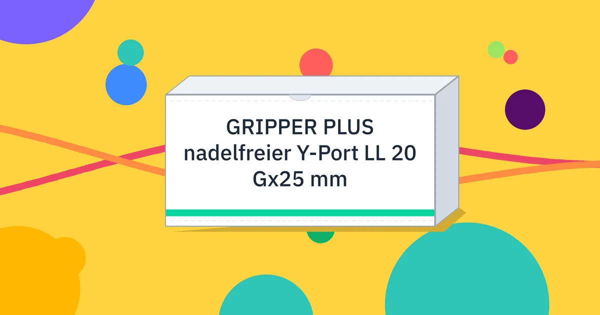 Symbolbild: Packung mit der Aufschrift GRIPPER PLUS nadelfreier Y-Port LL 20 Gx25 mm (PZN 09675739) – Verfügbarkeit und Bezug in Apotheken in Frankfurt am Main