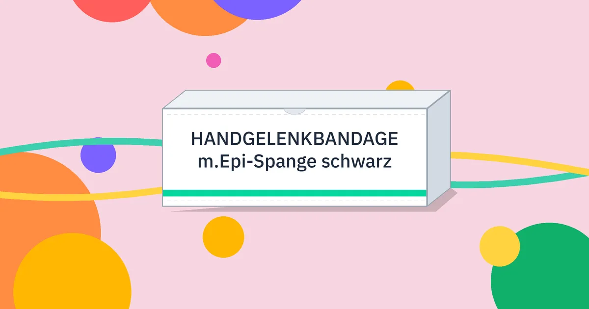 Symbolbild: Packung mit der Aufschrift HANDGELENKBANDAGE m.Epi-Spange schwarz (PZN 13826865) – Verfügbarkeit und Bezug in Apotheken in Frankfurt am Main