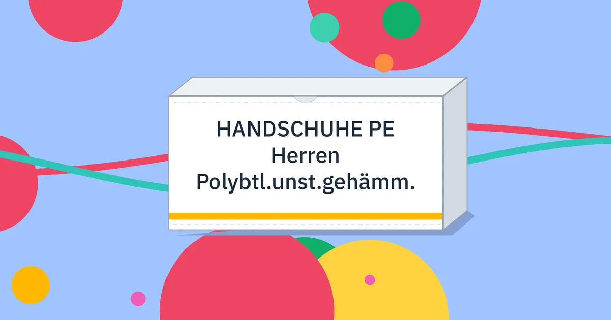 Symbolbild: Packung mit der Aufschrift HANDSCHUHE PE Herren Polybtl.unst.gehämm. (PZN 01288279) – Verfügbarkeit und Bezug in Apotheken in Frankfurt am Main