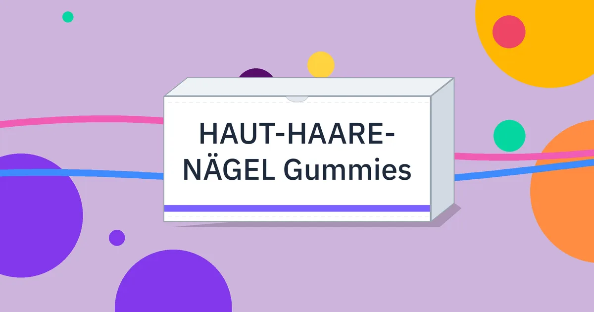 Symbolbild: Packung mit der Aufschrift HAUT-HAARE-NÄGEL Gummies (PZN 19679135) – Verfügbarkeit und Bezug in Apotheken in Frankfurt am Main
