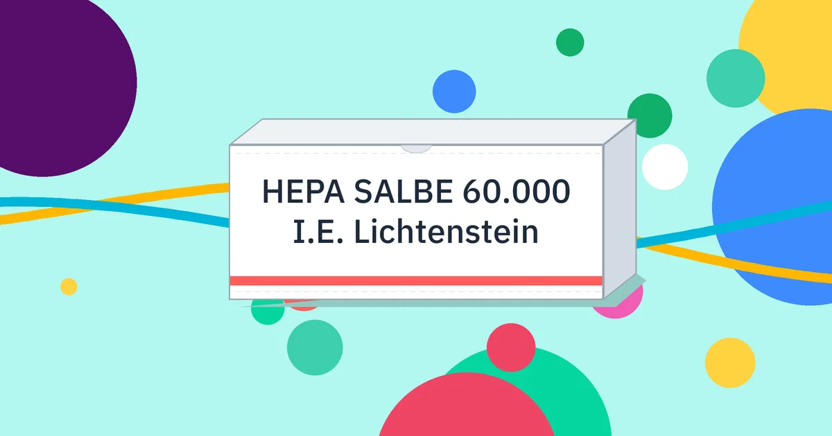 Symbolbild: Packung mit der Aufschrift HEPA SALBE 60.000 I.E. Lichtenstein (PZN 04345322) – Verfügbarkeit und Bezug in Apotheken in Frankfurt am Main