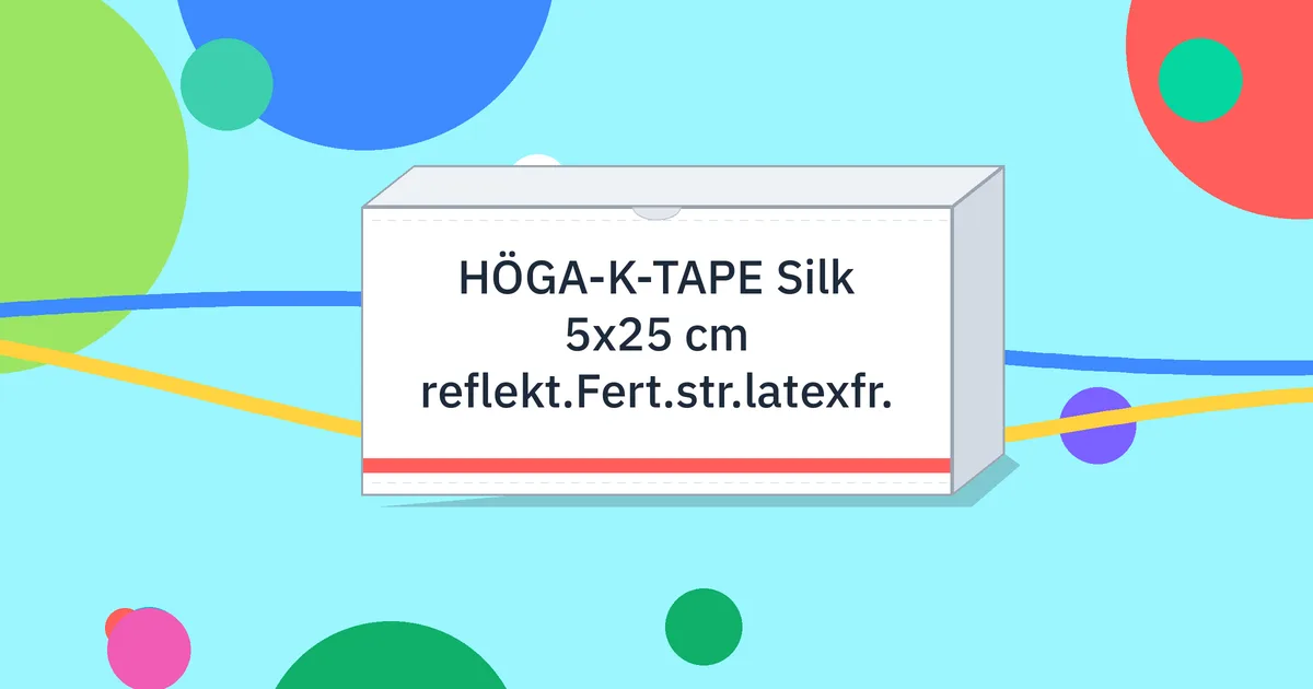 Symbolbild: Packung mit der Aufschrift HÖGA-K-TAPE Silk 5x25 cm reflekt.Fert.str.latexfr. (PZN 15419383) – Verfügbarkeit und Bezug in Apotheken in Frankfurt am Main