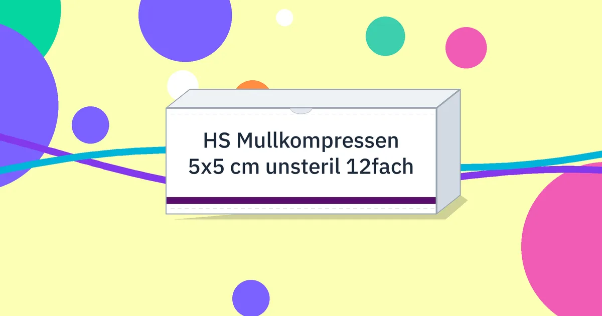 Symbolbild: Packung mit der Aufschrift HS Mullkompressen 5x5 cm unsteril 12fach (PZN 06559524) – Verfügbarkeit und Bezug in Apotheken in Frankfurt am Main