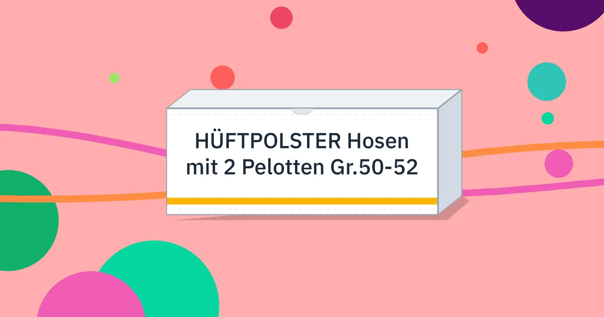 Symbolbild: Packung mit der Aufschrift HÜFTPOLSTER Hosen mit 2 Pelotten Gr.50-52 (PZN 08446327) – Verfügbarkeit und Bezug in Apotheken in Frankfurt am Main