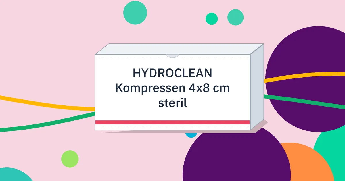 Symbolbild: Packung mit der Aufschrift HYDROCLEAN Kompressen 4x8 cm steril (PZN 14413929) – Verfügbarkeit und Bezug in Apotheken in Frankfurt am Main