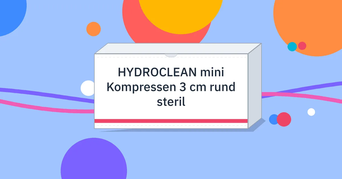 Symbolbild: Packung mit der Aufschrift HYDROCLEAN mini Kompressen 3 cm rund steril (PZN 18715952) – Verfügbarkeit und Bezug in Apotheken in Frankfurt am Main