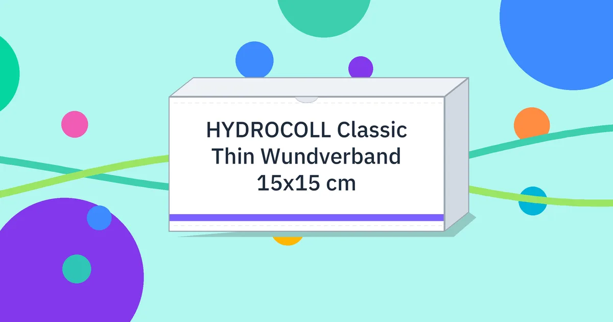Symbolbild: Packung mit der Aufschrift HYDROCOLL Classic Thin Wundverband 15x15 cm (PZN 19851189) – Verfügbarkeit und Bezug in Apotheken in Frankfurt am Main
