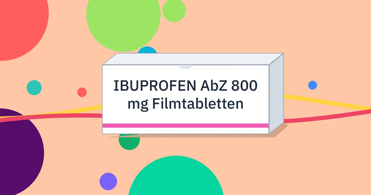 Symbolbild: Packung mit der Aufschrift IBUPROFEN AbZ 800 mg Filmtabletten (PZN 01016150) – Verfügbarkeit und Bezug in Apotheken in Frankfurt am Main
