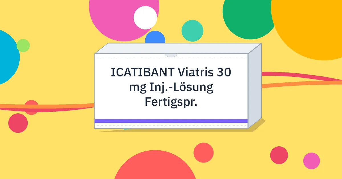 Symbolbild: Packung mit der Aufschrift ICATIBANT Viatris 30 mg Inj.-Lösung Fertigspr. (PZN 17944277) – Verfügbarkeit und Bezug in Apotheken in Frankfurt am Main