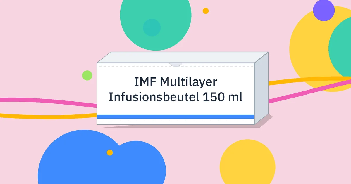 Symbolbild: Packung mit der Aufschrift IMF Multilayer Infusionsbeutel 150 ml (PZN 19986618) – Verfügbarkeit und Bezug in Apotheken in Frankfurt am Main