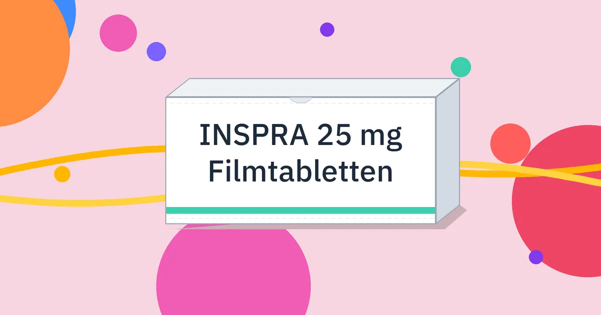 Symbolbild: Packung mit der Aufschrift INSPRA 25 mg Filmtabletten (PZN 01016871) – Verfügbarkeit und Bezug in Apotheken in Frankfurt am Main