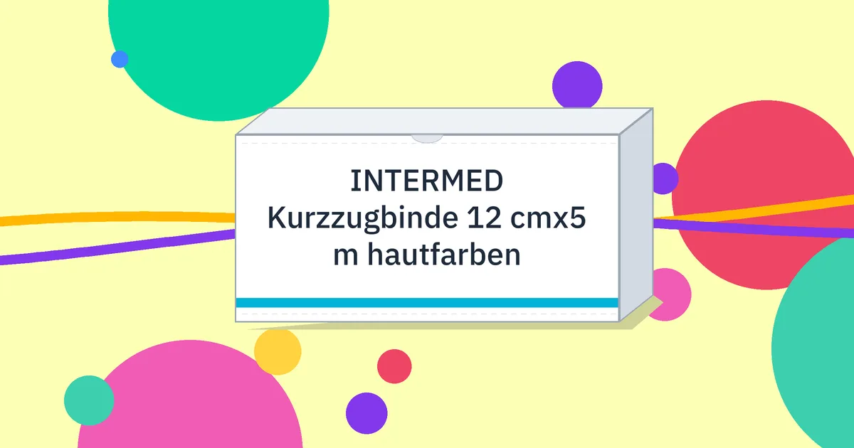 Symbolbild: Packung mit der Aufschrift INTERMED Kurzzugbinde 12 cmx5 m hautfarben (PZN 19508451) – Verfügbarkeit und Bezug in Apotheken in Frankfurt am Main