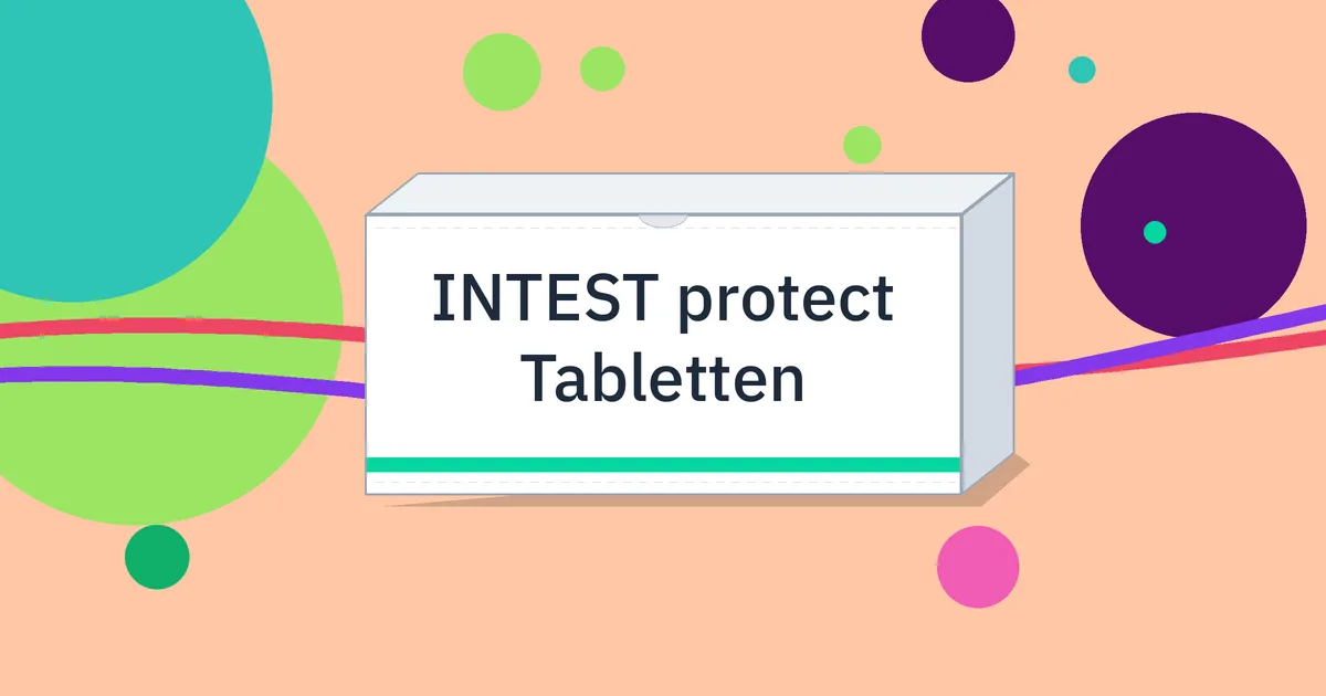 Symbolbild: Packung mit der Aufschrift INTEST protect Tabletten (PZN 13878069) – Verfügbarkeit und Bezug in Apotheken in Frankfurt am Main