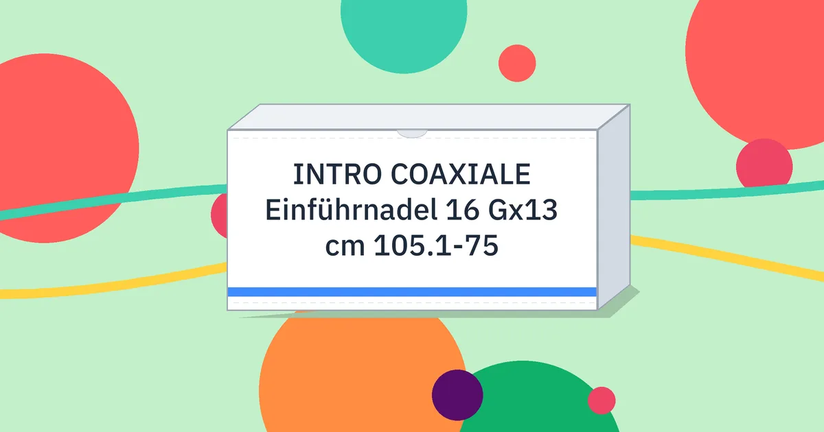 Symbolbild: Packung mit der Aufschrift INTRO COAXIALE Einführnadel 16 Gx13 cm 105.1-75 (PZN 16946481) – Verfügbarkeit und Bezug in Apotheken in Frankfurt am Main