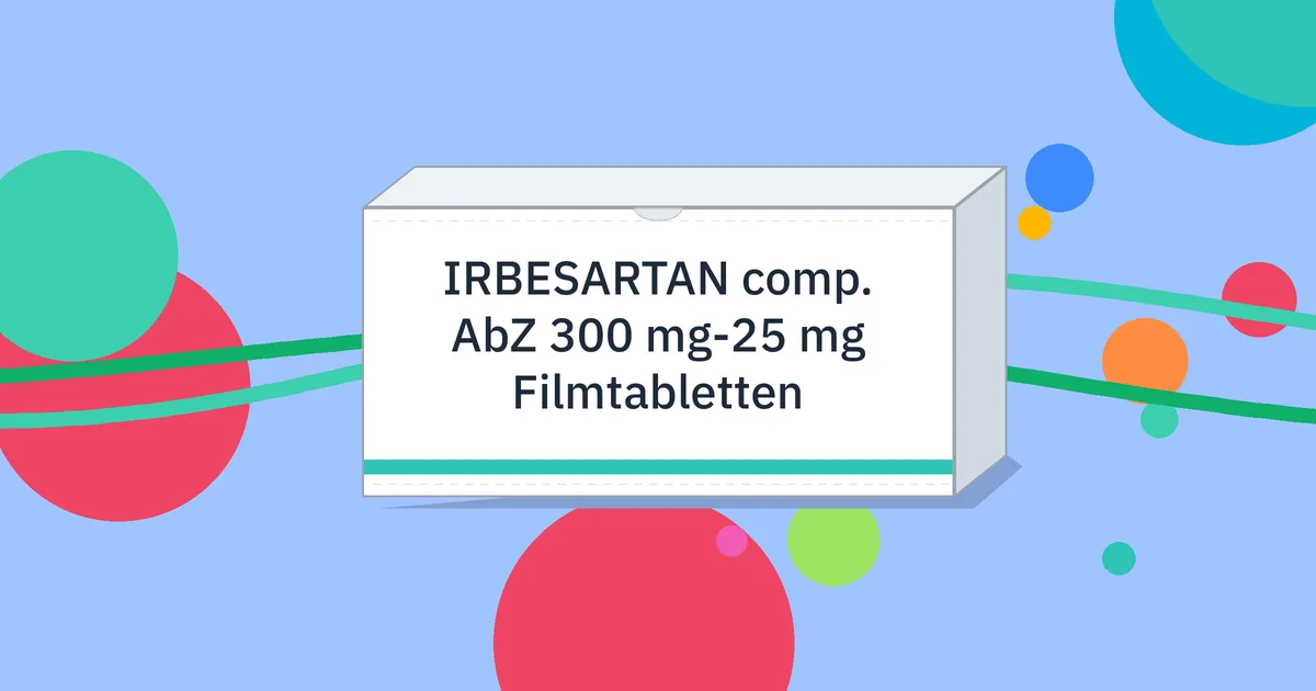 Symbolbild: Packung mit der Aufschrift IRBESARTAN comp. AbZ 300 mg-25 mg Filmtabletten (PZN 09536239) – Verfügbarkeit und Bezug in Apotheken in Frankfurt am Main