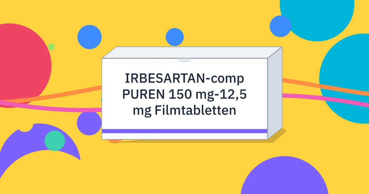 Symbolbild: Packung mit der Aufschrift IRBESARTAN-comp PUREN 150 mg-12,5 mg Filmtabletten (PZN 11355344) – Verfügbarkeit und Bezug in Apotheken in Frankfurt am Main