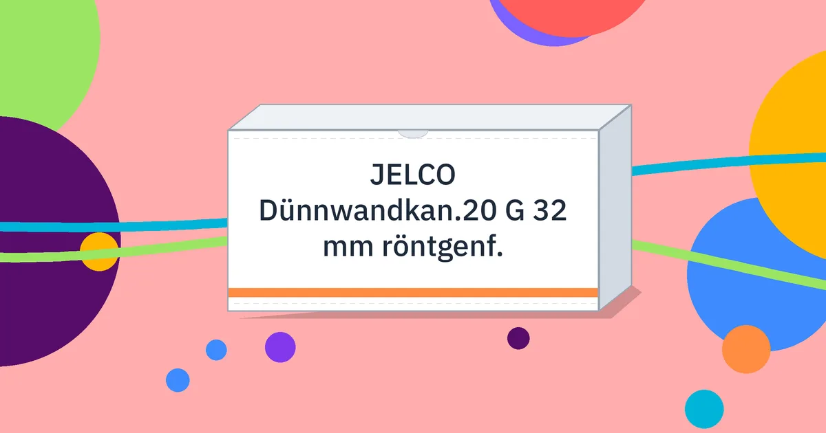 Symbolbild: Packung mit der Aufschrift JELCO Dünnwandkan.20 G 32 mm röntgenf. (PZN 09106415) – Verfügbarkeit und Bezug in Apotheken in Frankfurt am Main