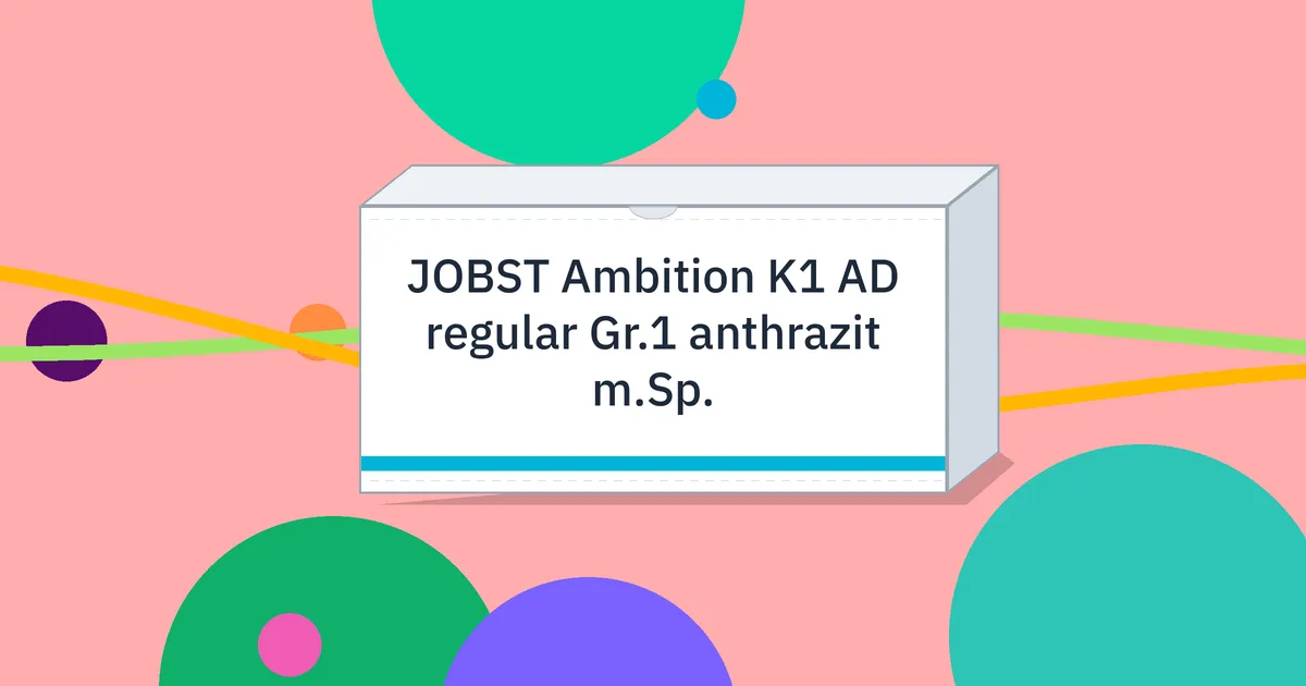 Symbolbild: Packung mit der Aufschrift JOBST Ambition K1 AD regular Gr.1 anthrazit m.Sp. (PZN 11020081) – Verfügbarkeit und Bezug in Apotheken in Frankfurt am Main